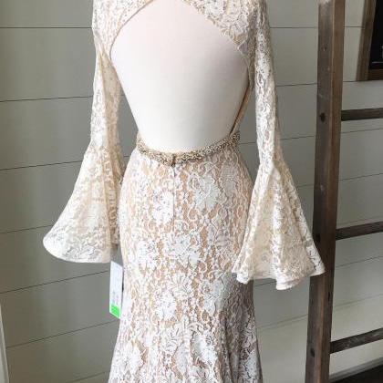 Luxurious Mermaid Jewel Long Sleeves Open Back Lace Long Prom Dress With Beading,pd14838 on Luulla