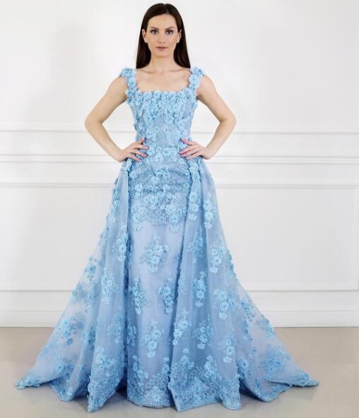 Blue Prom Dress, Floral Prom Dress, Sleeveless Prom Dress, A Line Prom ...