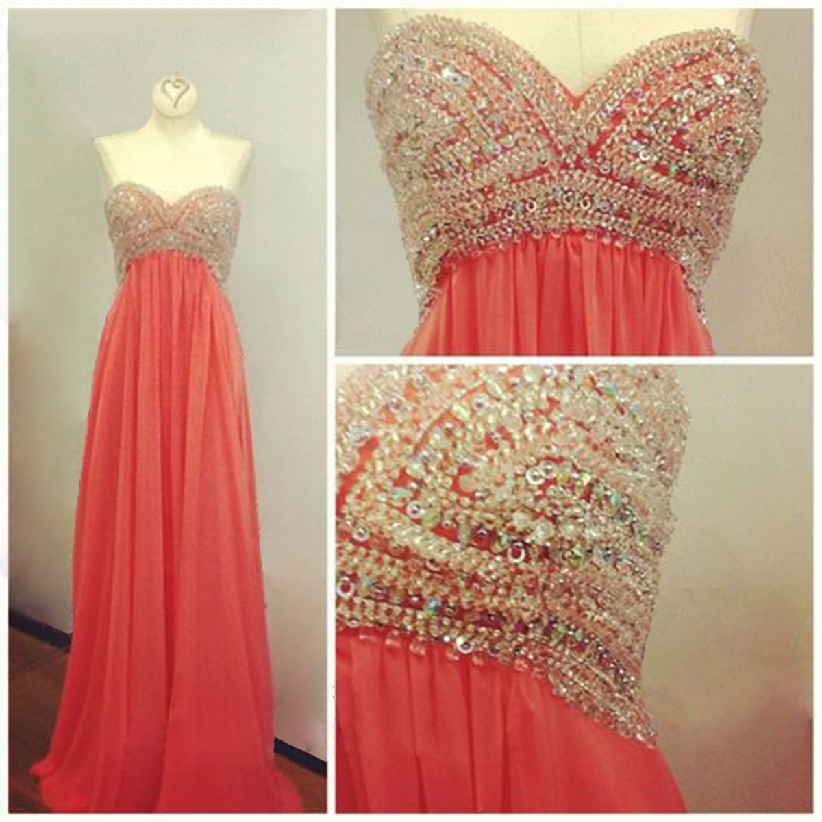 Coral Prom Dress, Sweet Heart Prom Dress, Beading Prom Dress, Charming ...