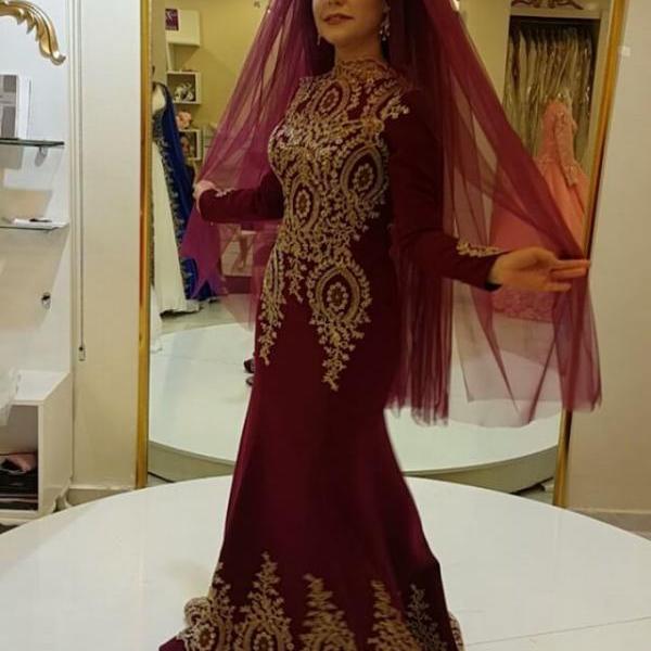 Muslim Evening Dresses,Arabic Prom Dresses,Long Sleeves Evening Gowns ...