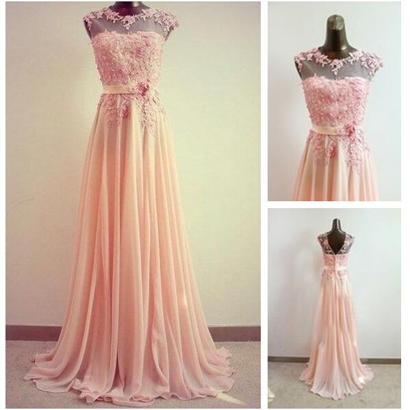 Lace Prom Dress, Peach Prom Dress, Long Prom Dress, Elegant Prom Dress ...