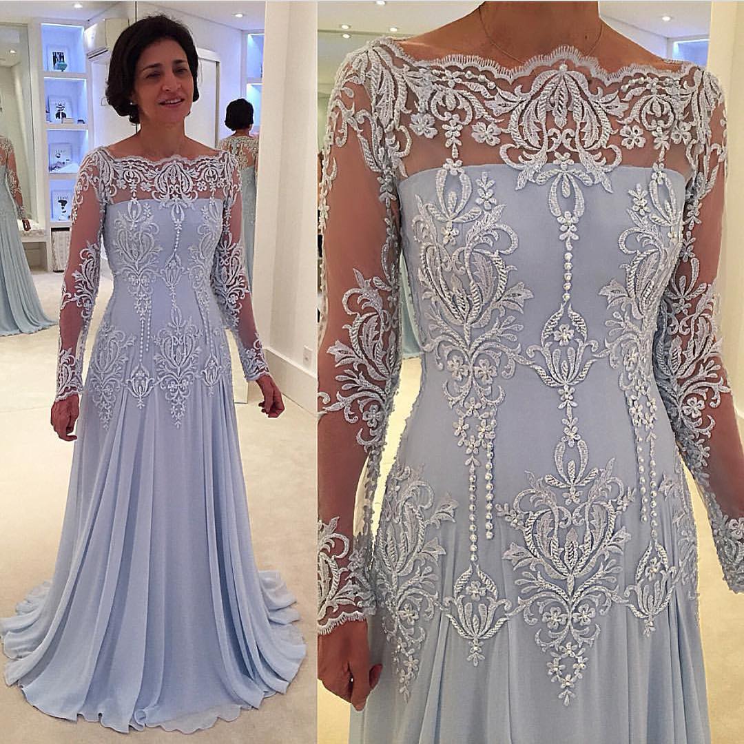 Lace Long-sleeve Elegant A-line Mother-the-bride Dress,pd0805 on Luulla