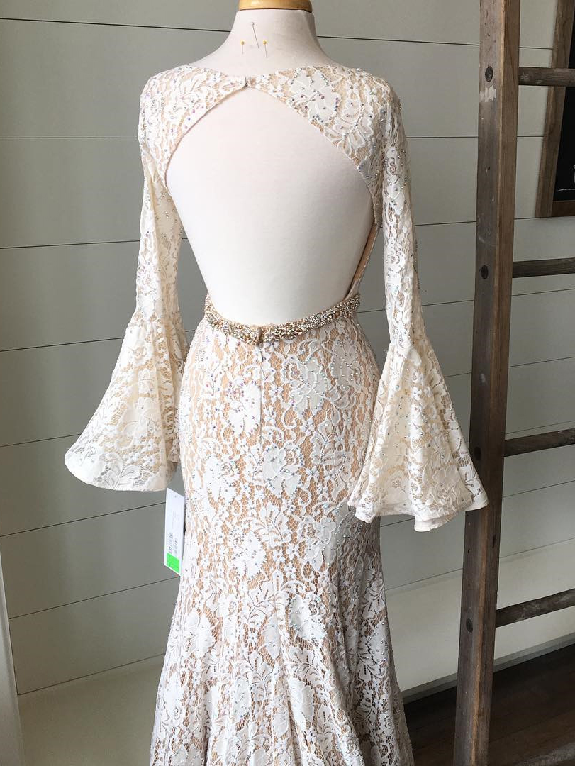 Luxurious Mermaid Jewel Long Sleeves Open Back Lace Long Prom Dress With Beading,pd14838 on Luulla