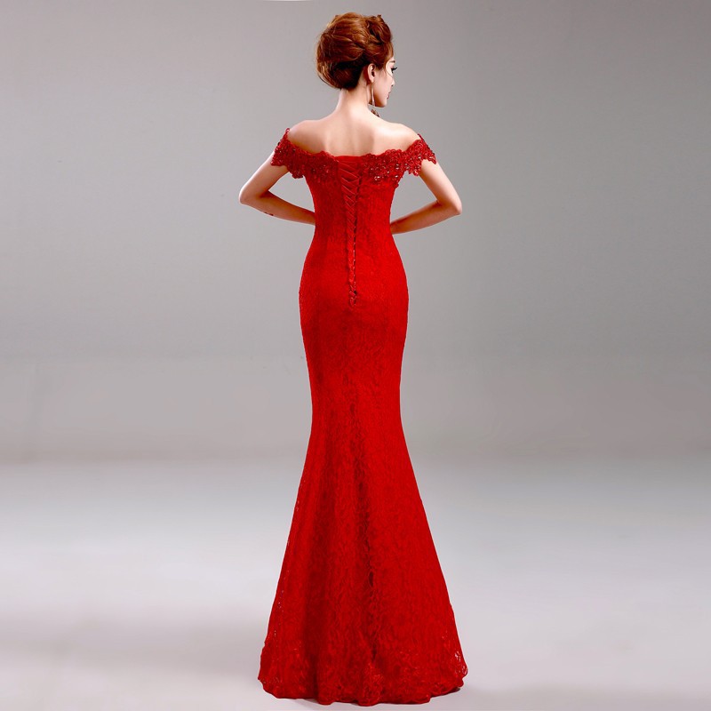 Elegant Crystal Beaded Red Royal Blue Lace Mermaid Long Evening Dresses ...